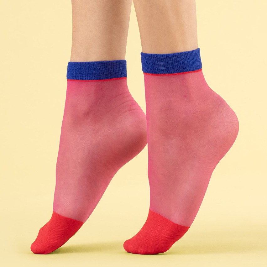 Calzini velati 8 denari fragola polsino azzurro Fiore Sunset Glow ...