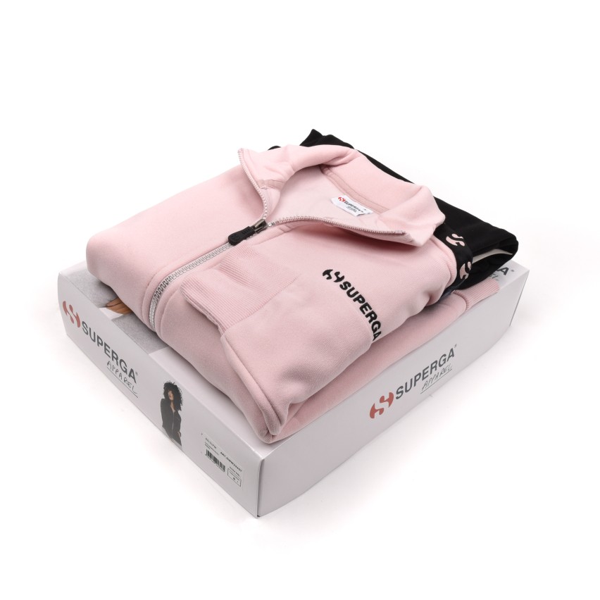 Tuta donna sportiva felpata a collo alto polsini Superga 22407 rosa ...