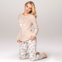 Pigiama donna cotone 100% Infiore 1247 fiori cuori beige sabbia ...